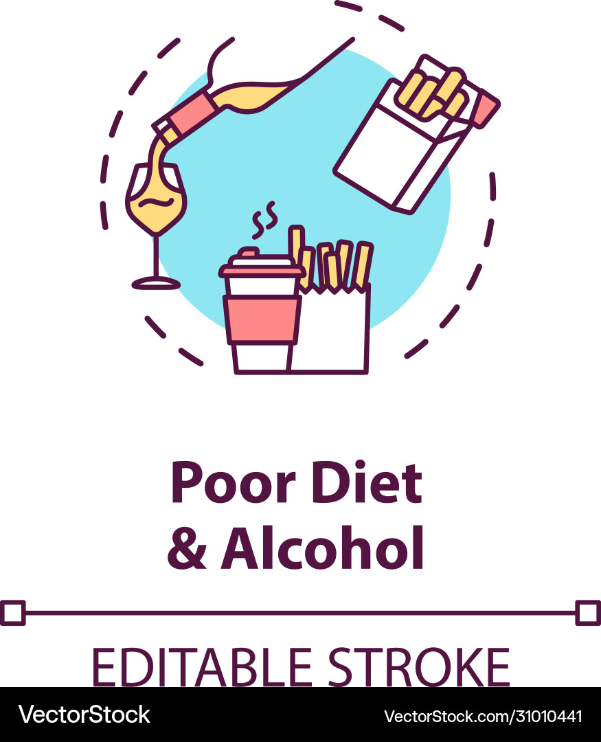 Poor diet and alcohol concept icon Royalty Free Vector Image