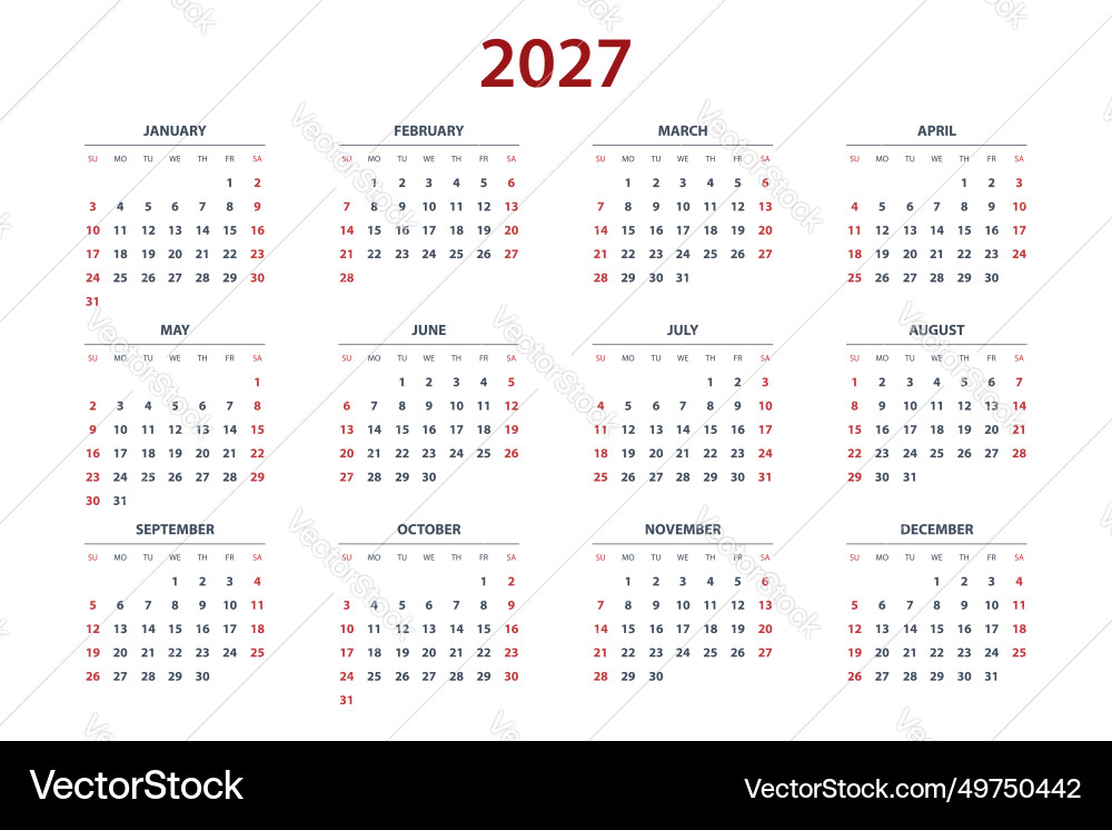 2027 Calendar Planner - Modern & Clean Vector Image