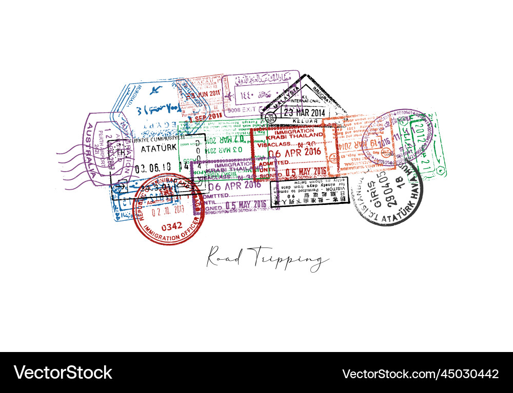 Car passport stamps poster Royalty Free Vector Image