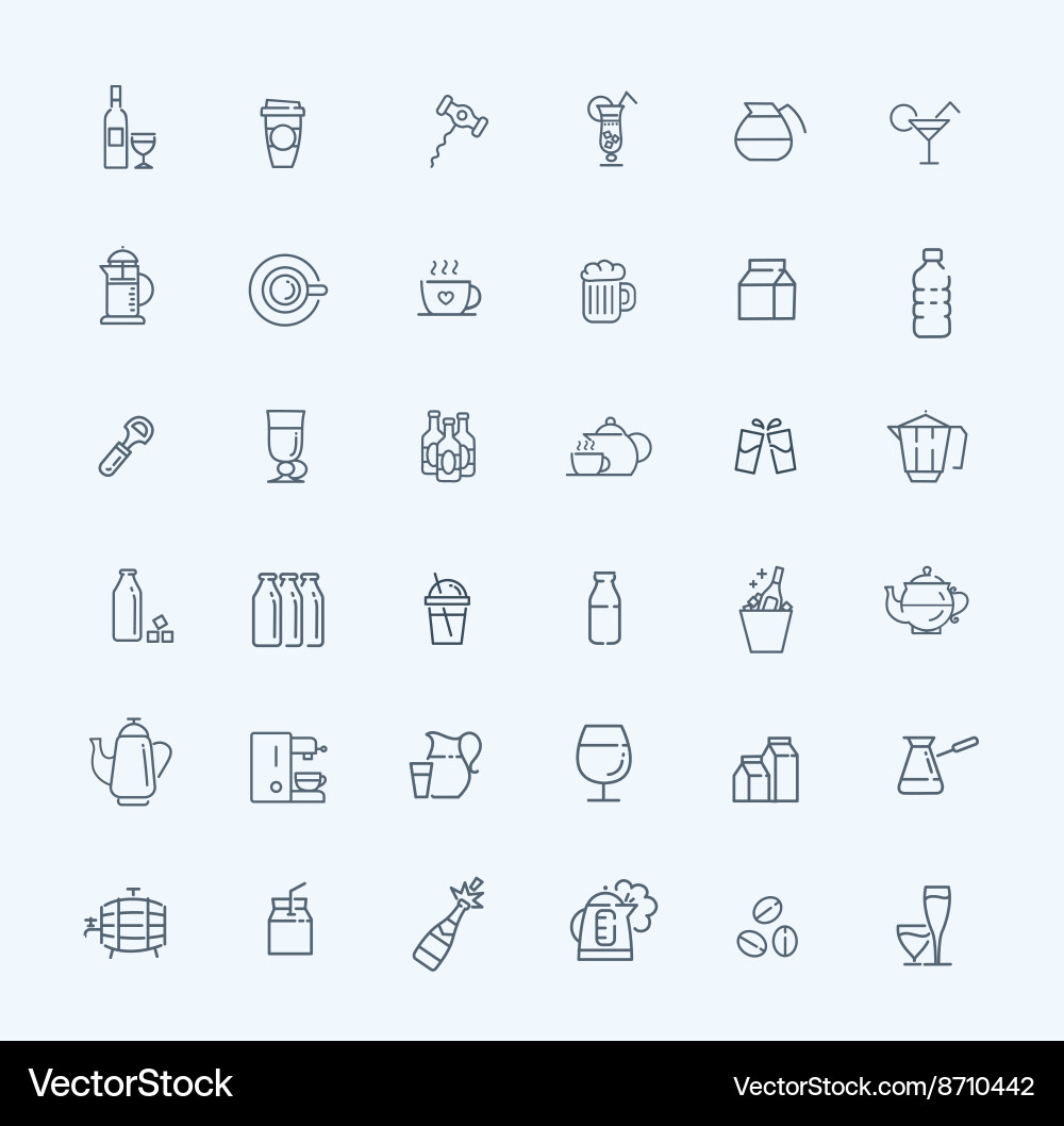 Drinkware Icon Set - Coffee, Tea, Alcohol Vector Image