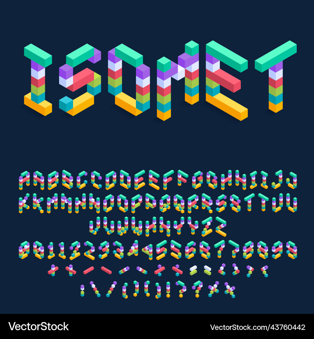 Isometric colorful cubes 3d font design Royalty Free Vector