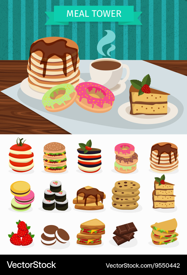 Meal tower banner Royalty Free Vector Image - VectorStock