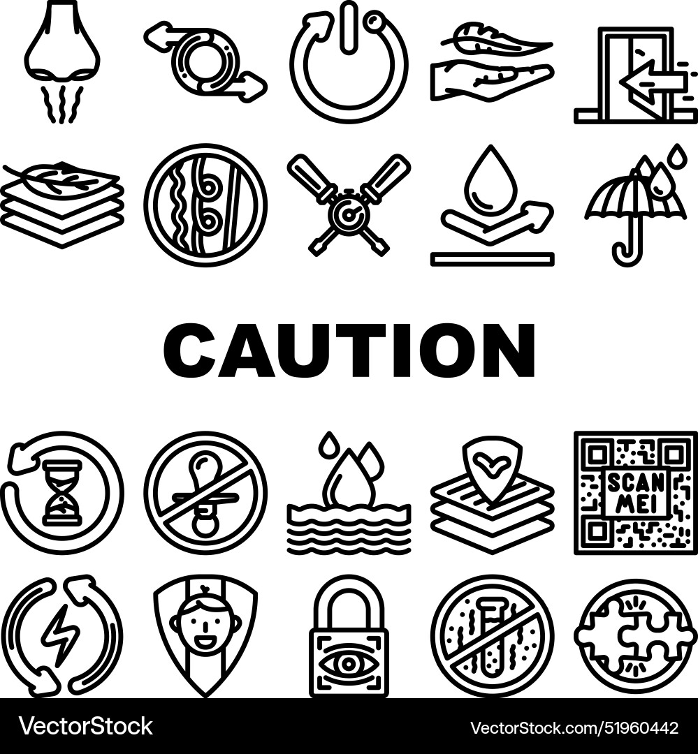 Product caution label warning icons set Royalty Free Vector