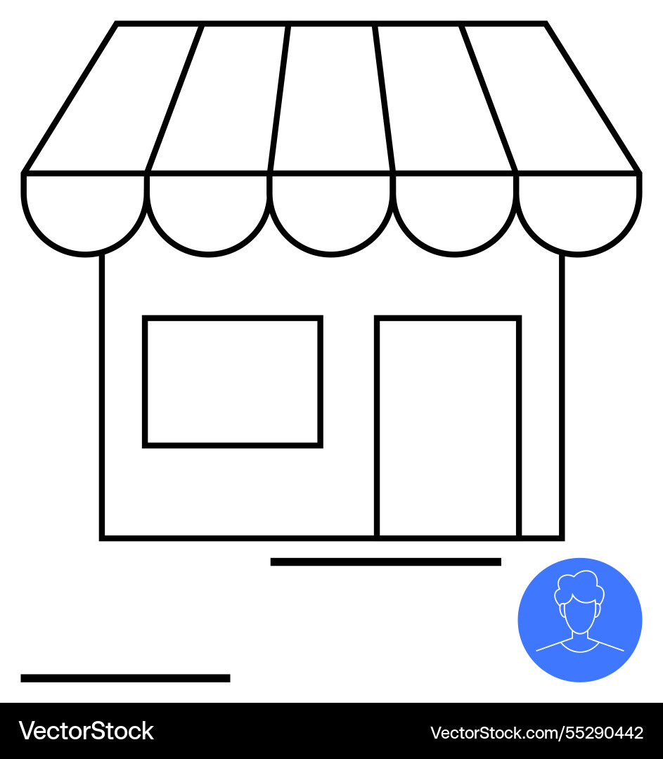 Small storefront outline with awning and user Vector Image