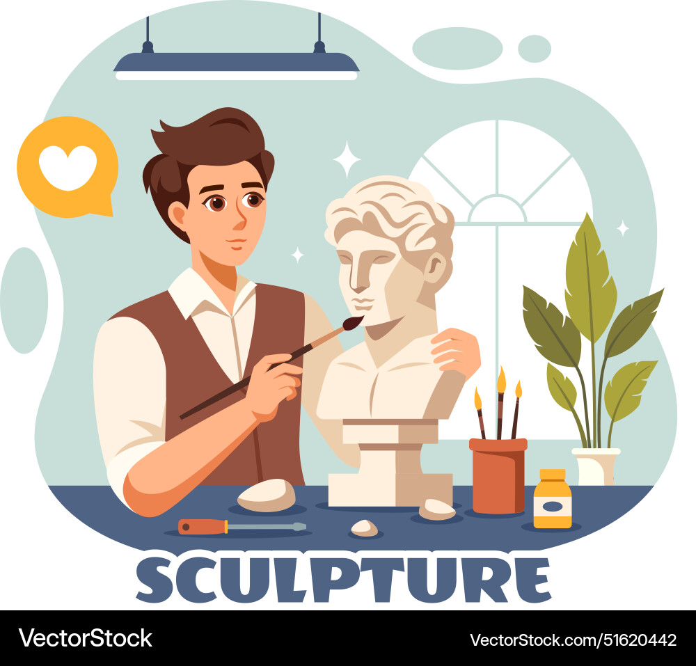 Stone sculpture featuring a craftsman carving Vector Image