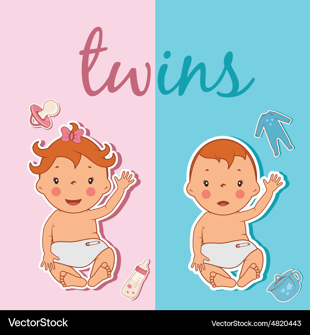 Adorable Twins Babies Royalty Free Vector Image