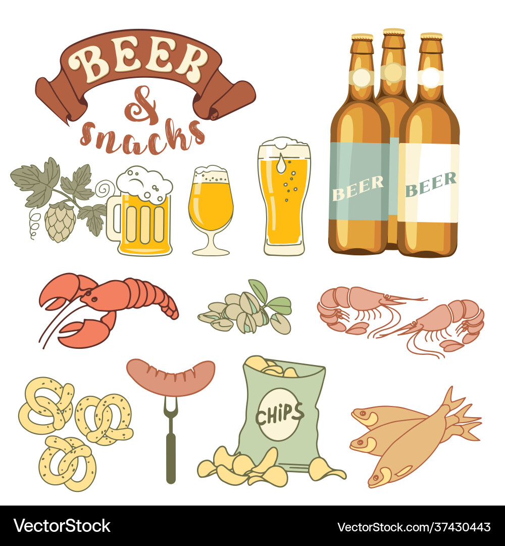 Beer and snacks Royalty Free Vector Image - VectorStock