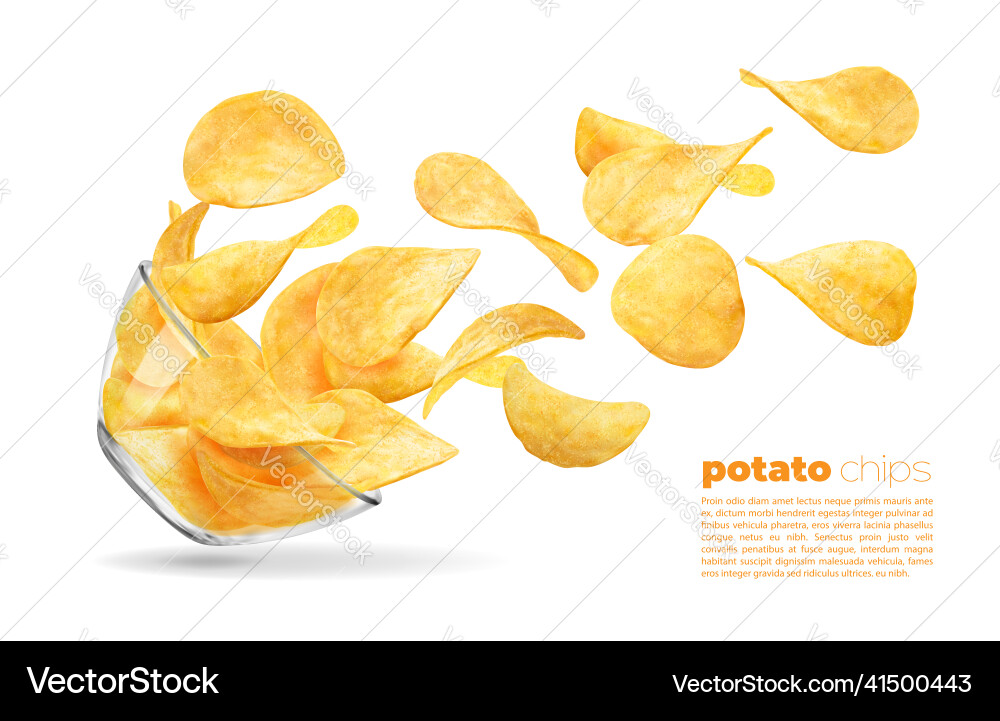 Falling wavy potato chips glass bowl Royalty Free Vector