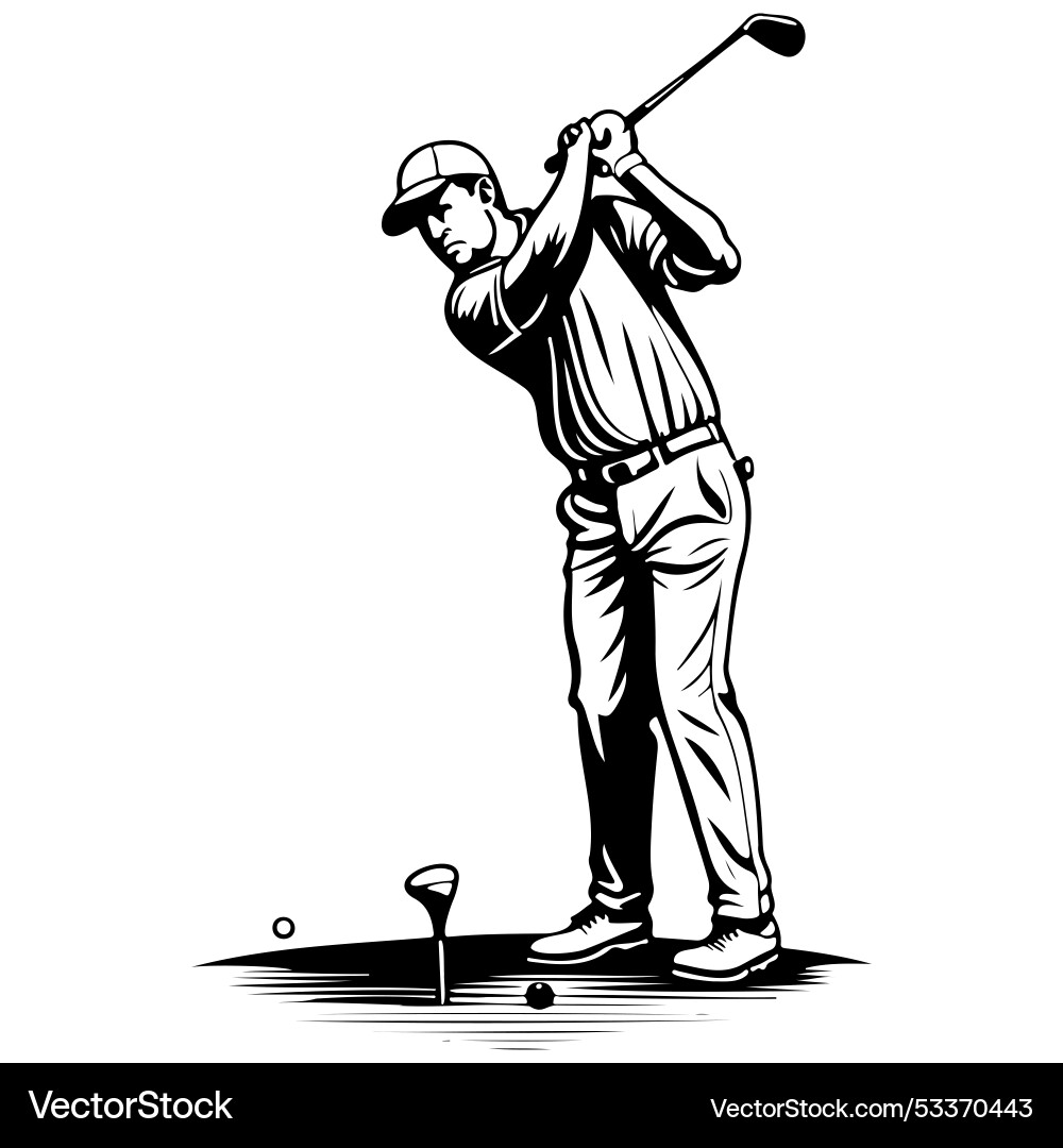 Golf drawing outline cartoon line engraving Vector Image