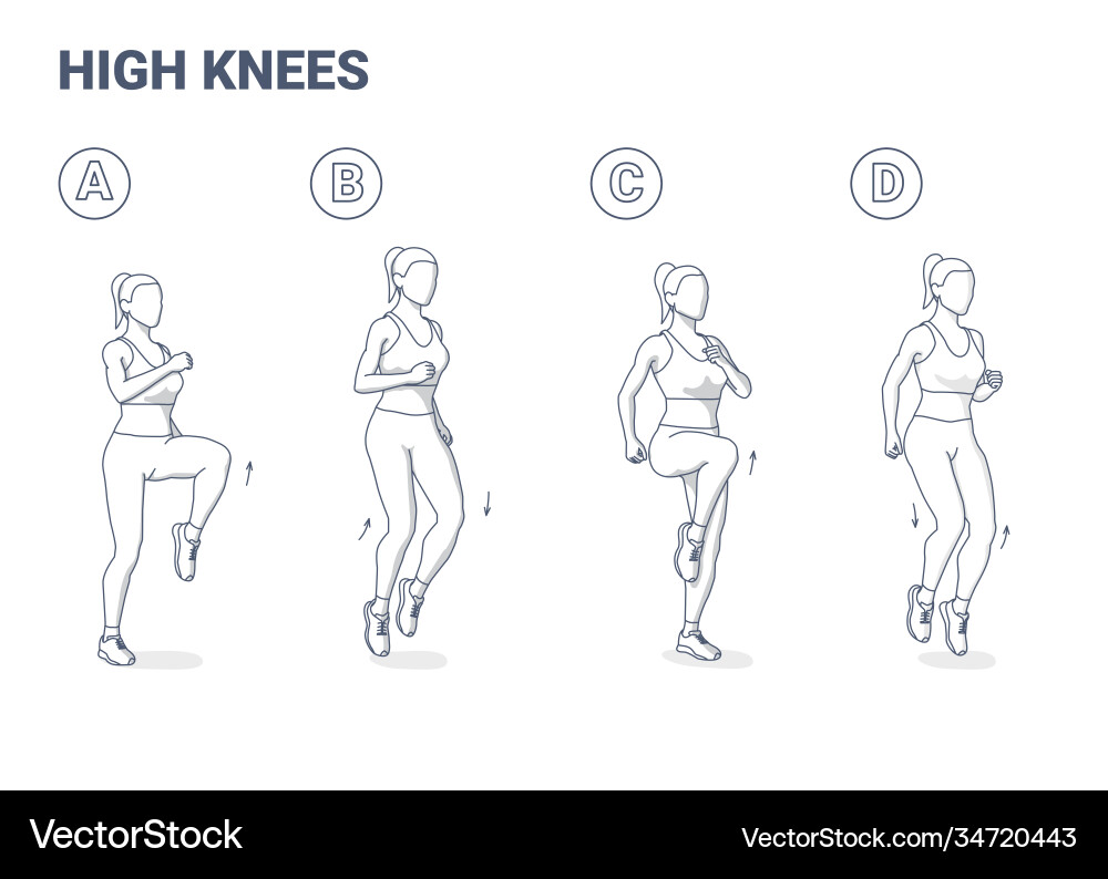 High knees exercise woman cartoon Royalty Free Vector Image