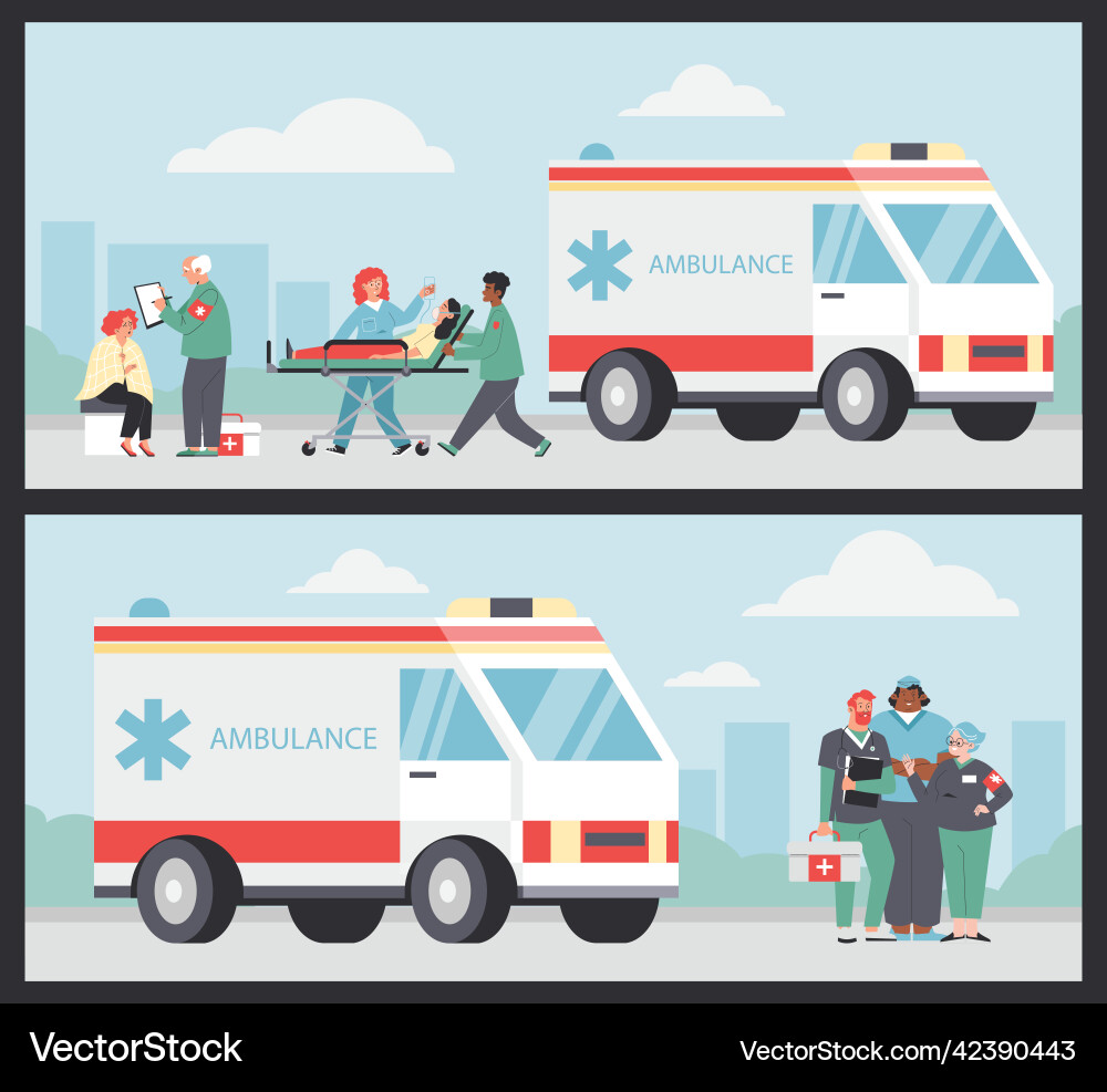 Poster ambulance paramedics flat Royalty Free Vector Image