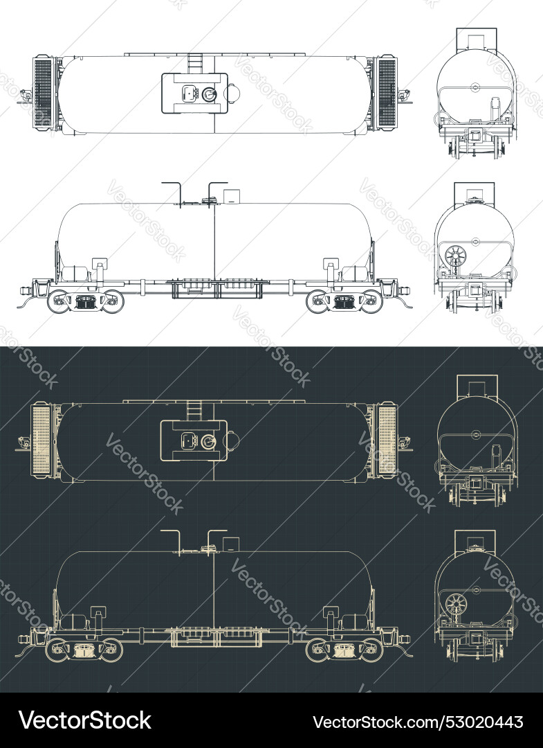 Railway tank car blueprints Royalty Free Vector Image