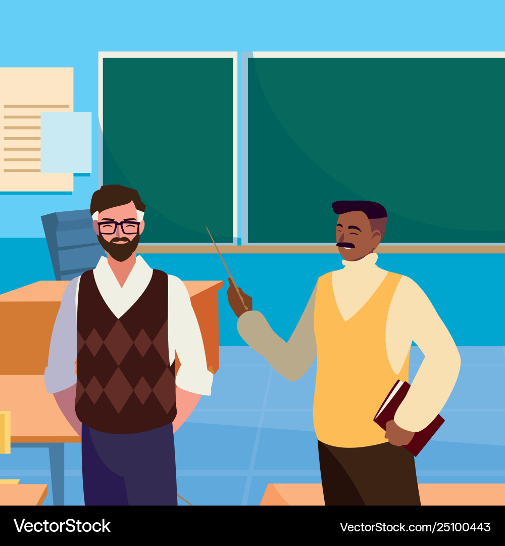 Teachers couple in classroom characters Royalty Free Vector