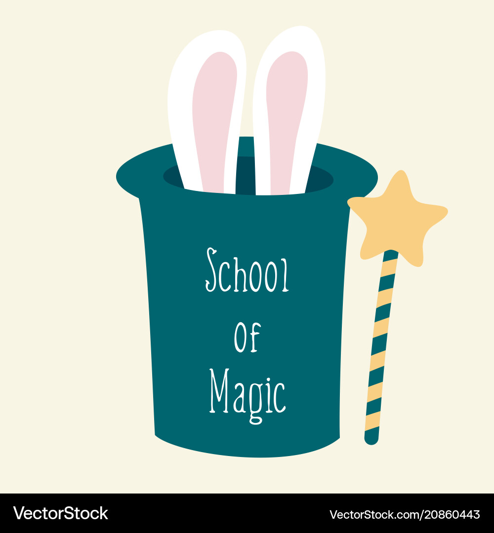 Wizard hat rabbit ears and magic wand Royalty Free Vector