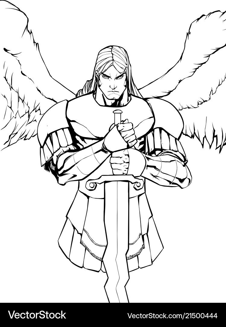 Archangel Michael - Line Art Portrait Royalty Free Vector