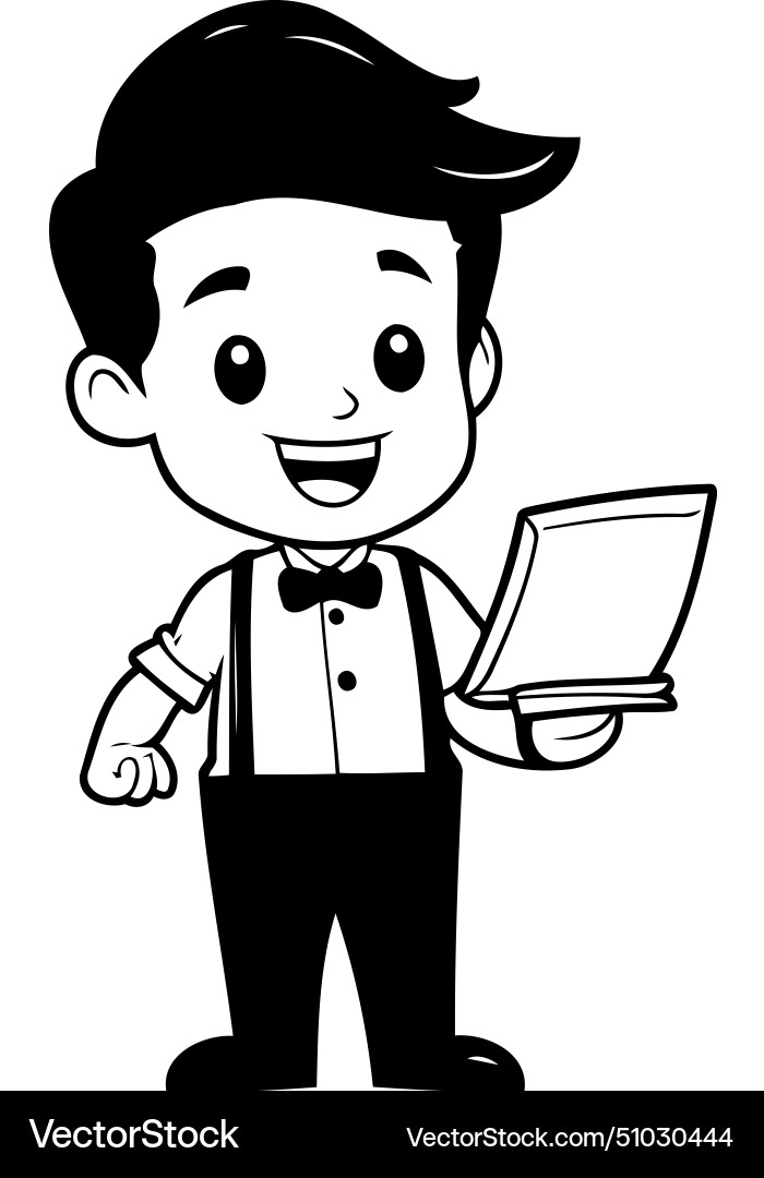 Cute cartoon waiter holding menu isolated Vector Image