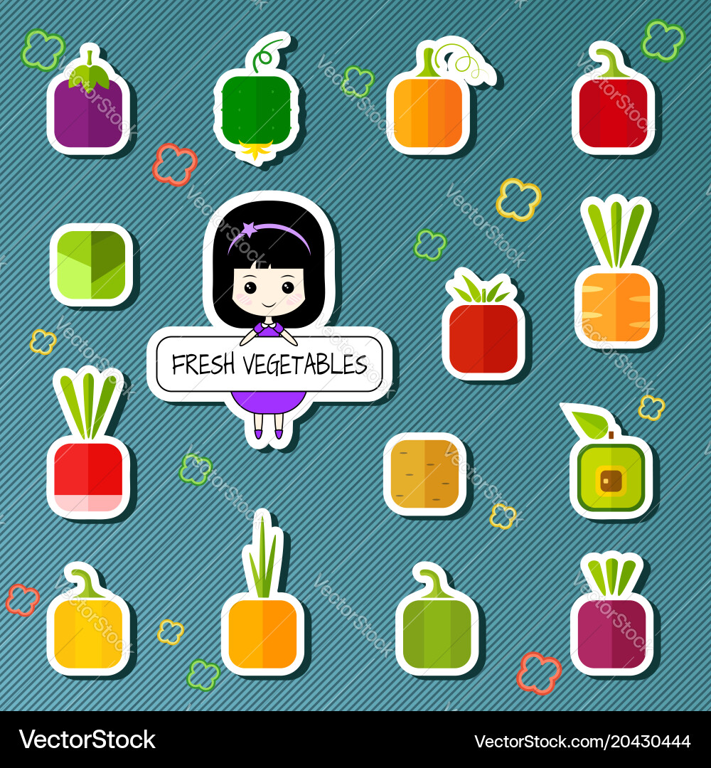 Cute design patches square vegetable icon set Vector Image