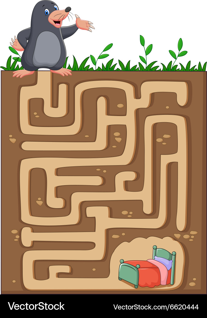 Help mole to find way home in an underground maze Vector Image