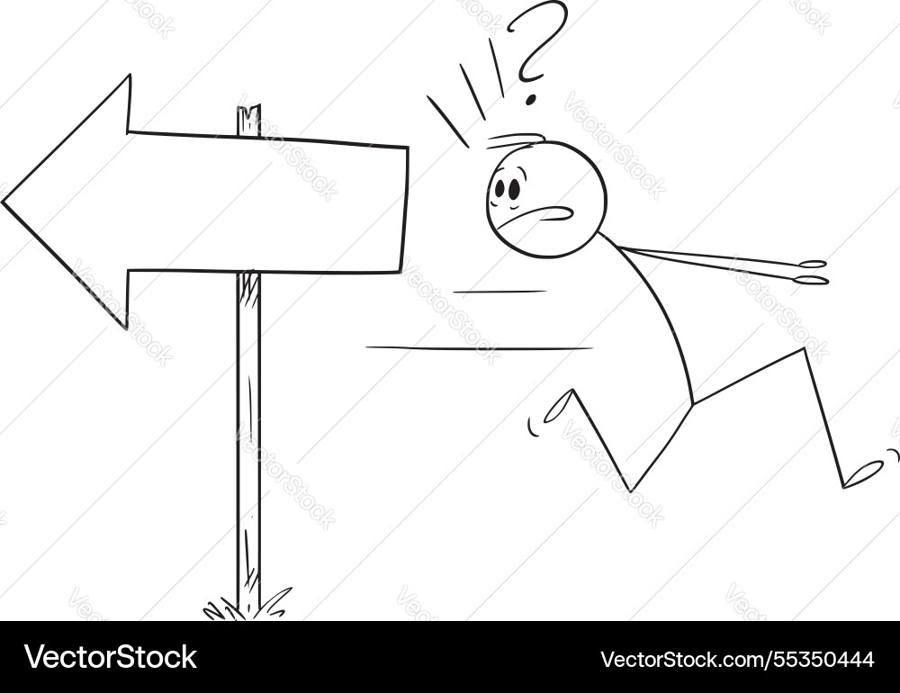 Person running in wrong direction cartoon stick Vector Image