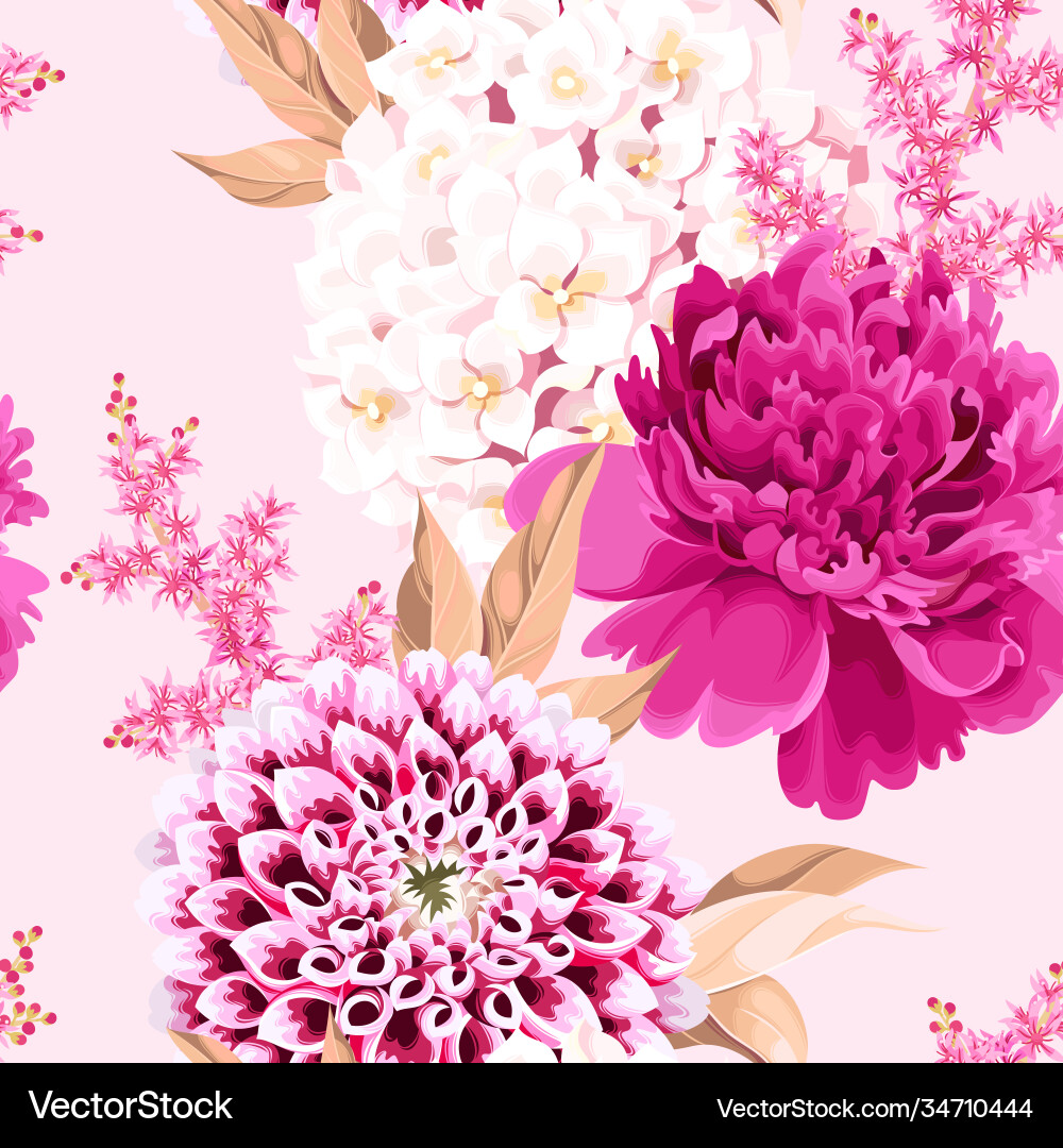 Seamless pattern with pink vintage flowers Vector Image