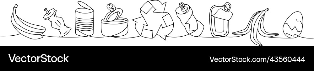 Set of trash one line continuous drawing organic Vector Image