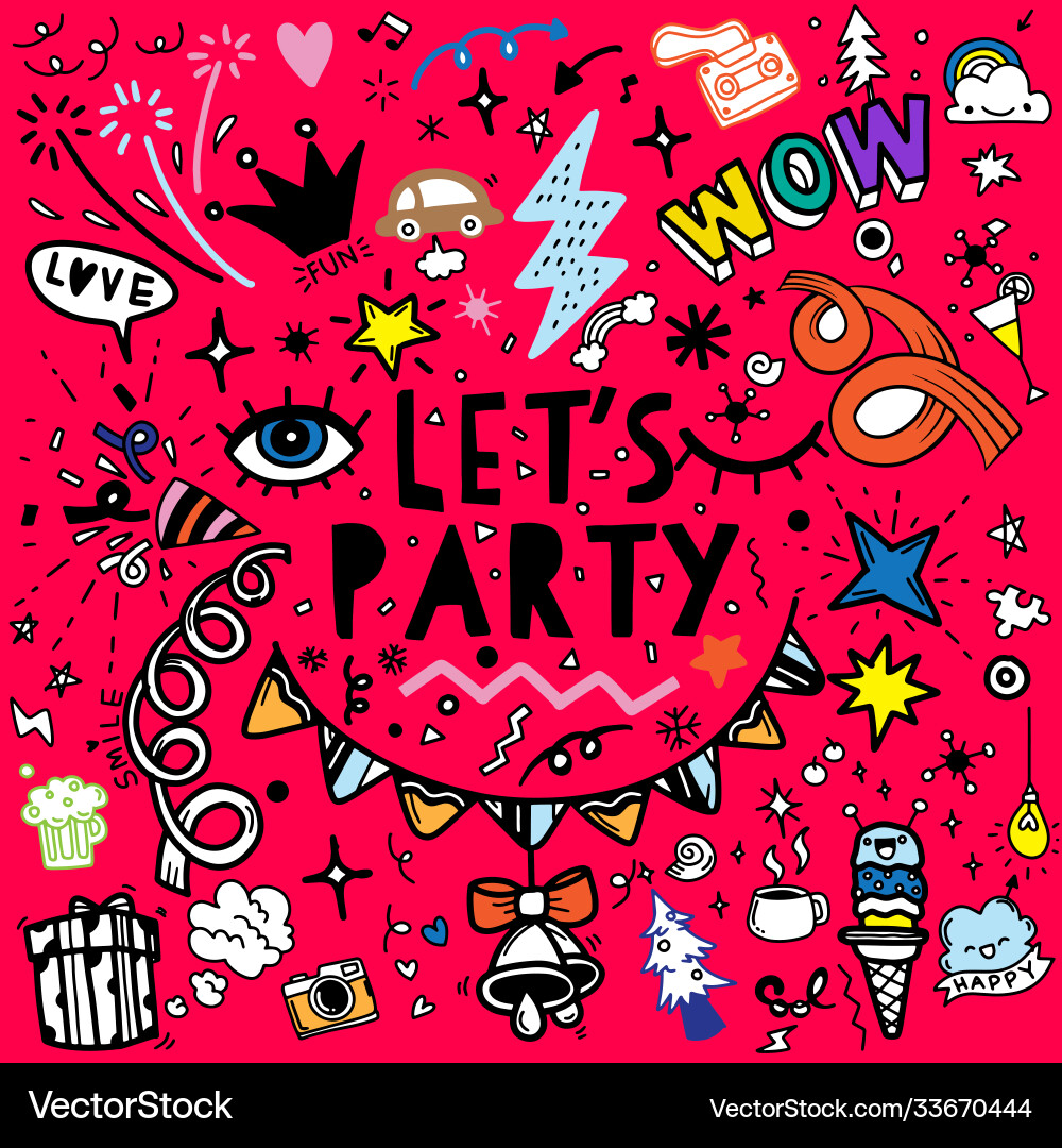 Set party hand drawn doodle sketch line Royalty Free Vector