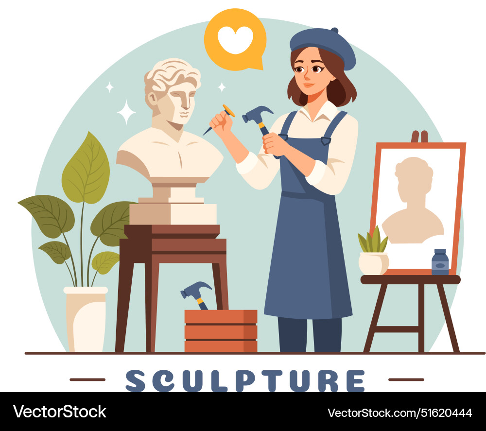 Stone sculpture featuring a craftsman carving Vector Image