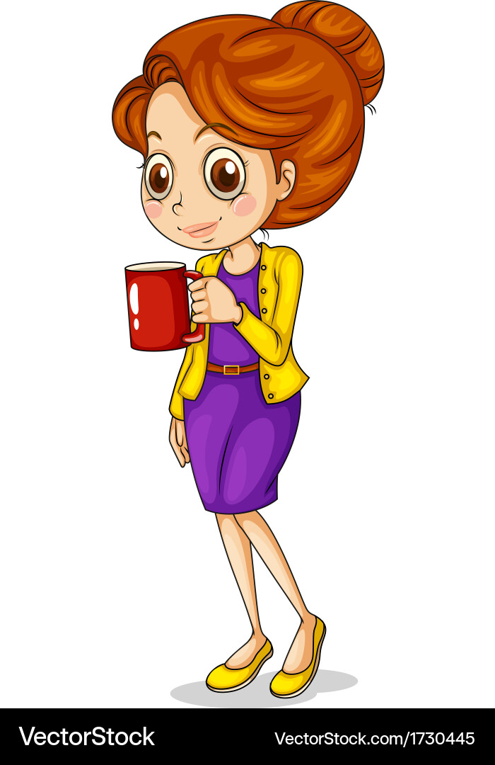 A girl holding red mug Royalty Free Vector Image