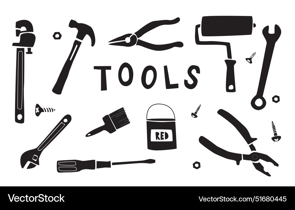 A haushold tools set in doodle style hand drawn Vector Image