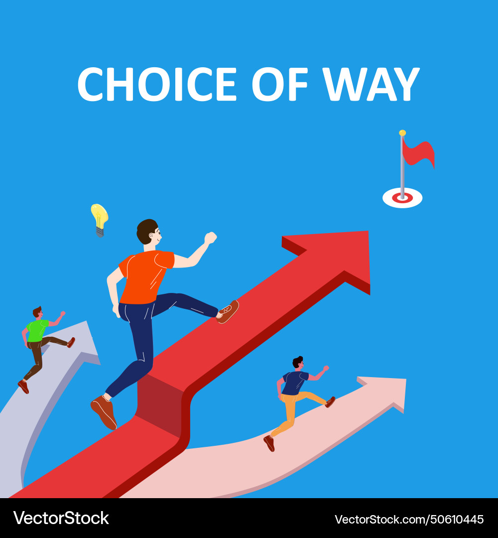 Choice way concept mans running on three roads Vector Image