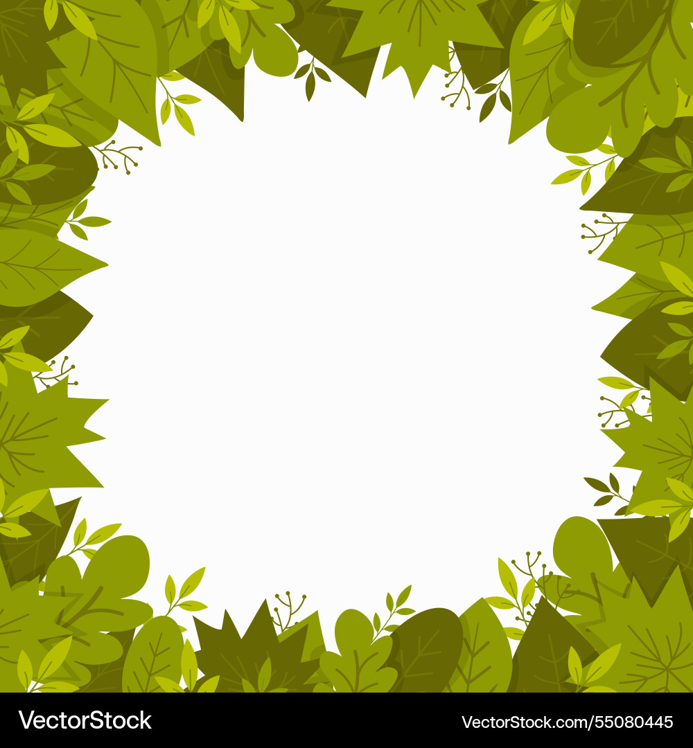 Green leaves border nature frame template Vector Image