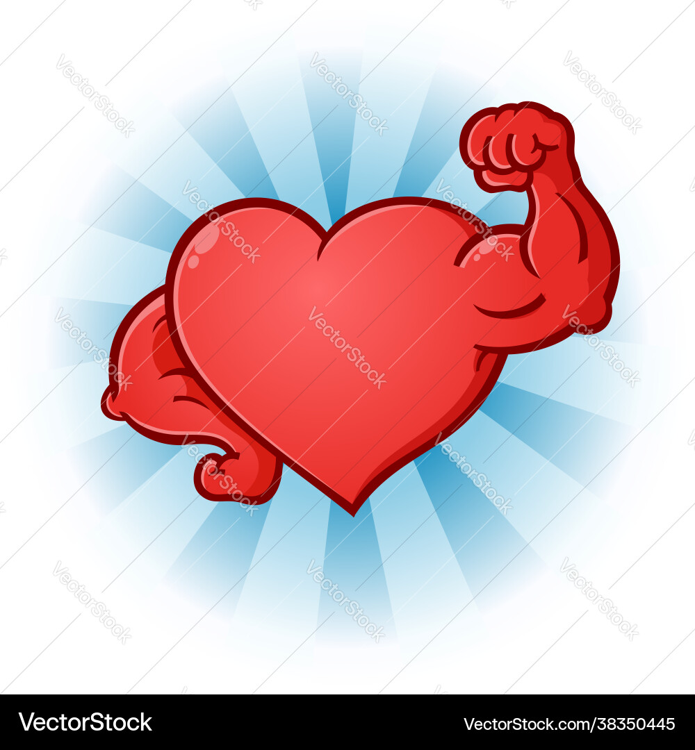 Heart flexing muscles cartoon character Royalty Free Vector