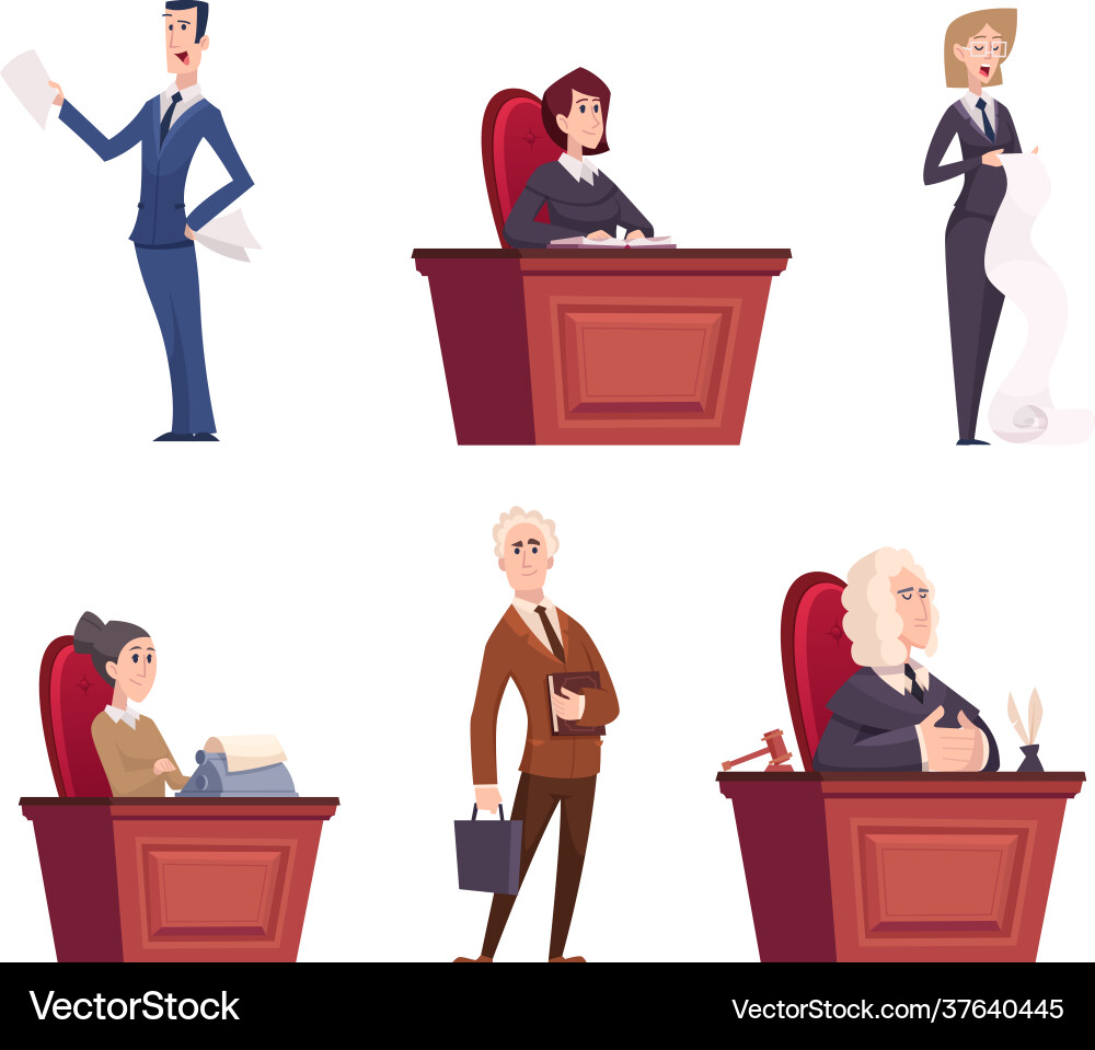 Judges characters lawyers team justice Royalty Free Vector