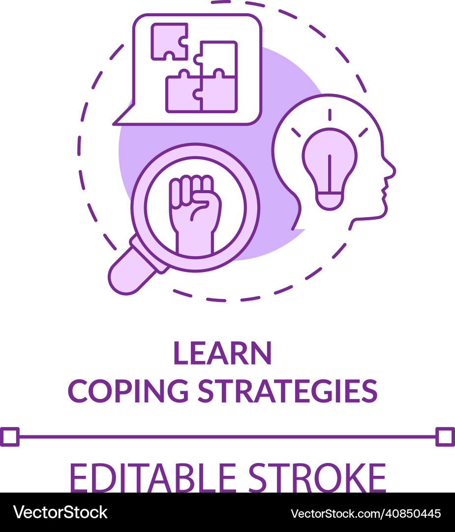 Learn coping strategies purple concept icon Vector Image