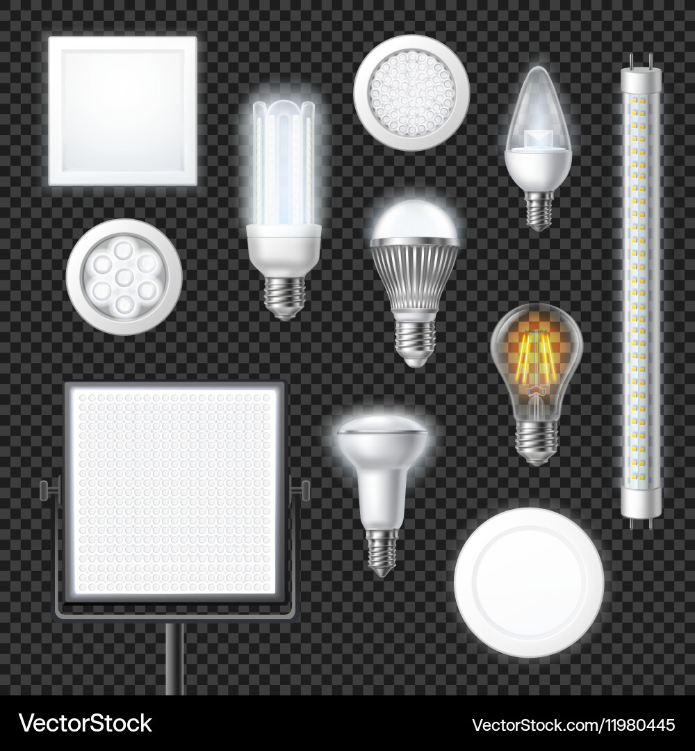 Led lamps realistic transparent set Royalty Free Vector