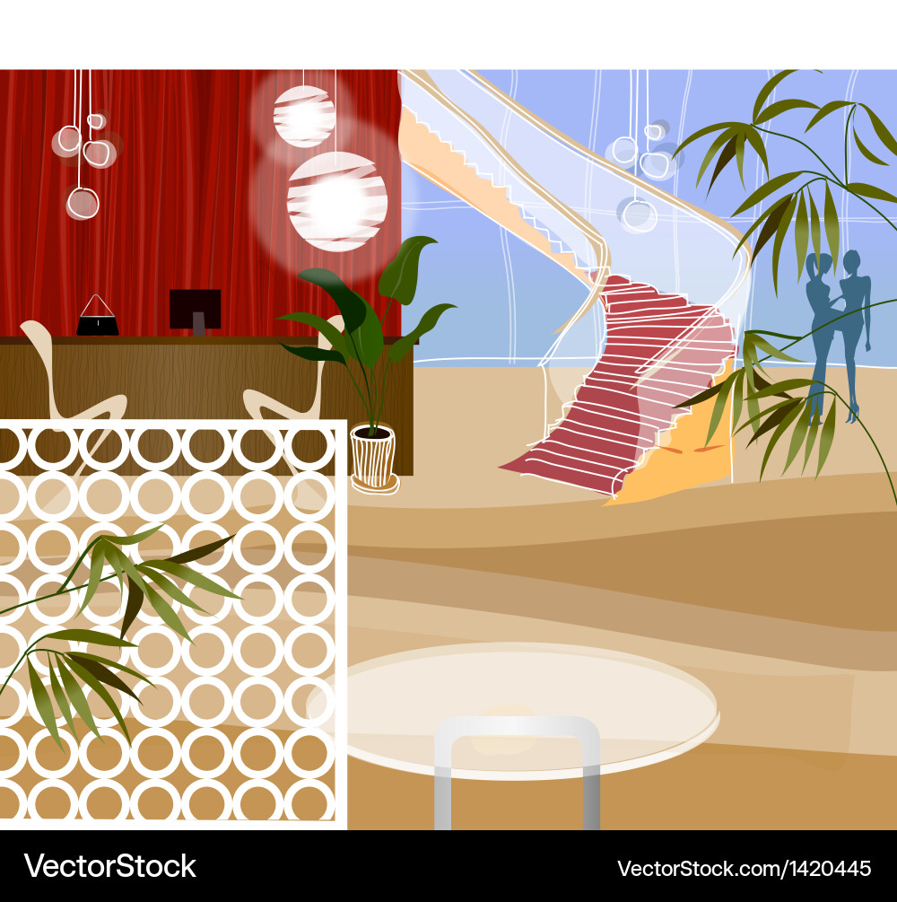 Reception desk at end of corridor Royalty Free Vector Image