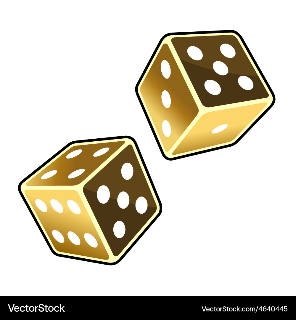 Two golden dice cubes on white background Vector Image