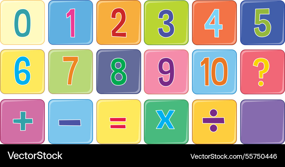 Bright numbers and symbols for learning math Vector Image