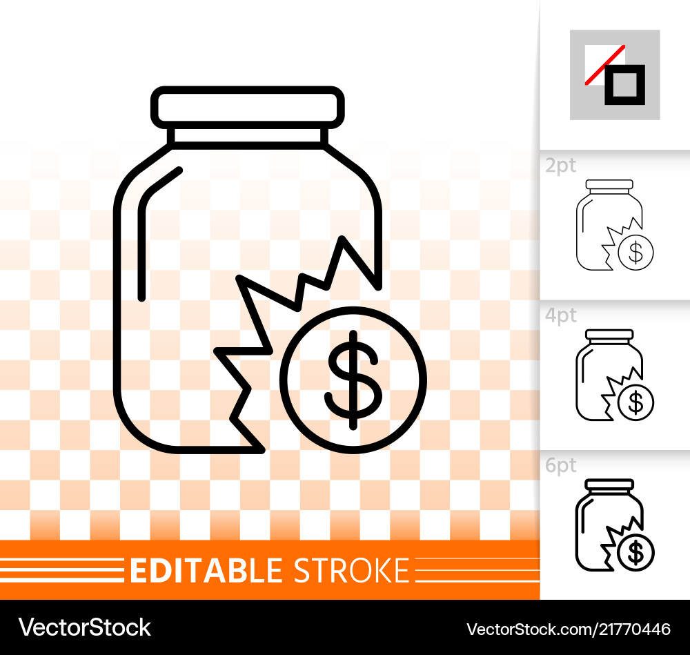 Broken bank simple black line icon Royalty Free Vector Image