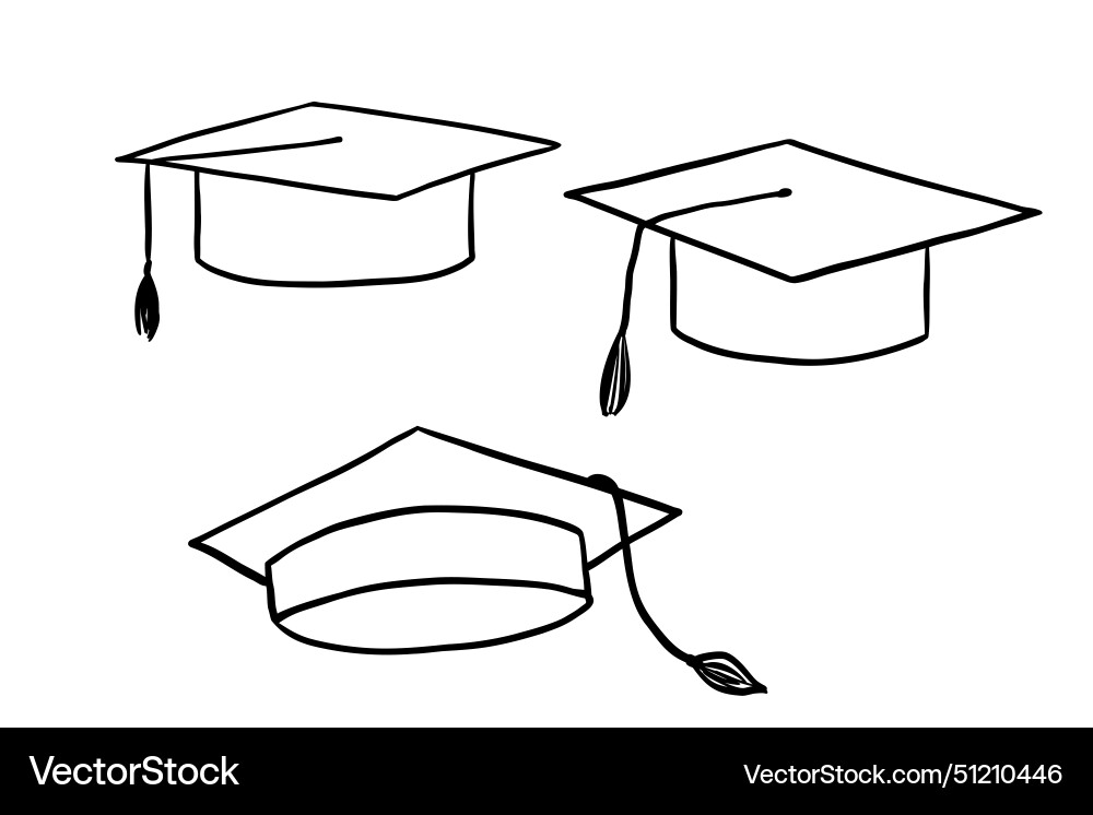 Graduate hat line icons set hand drawn university Vector Image