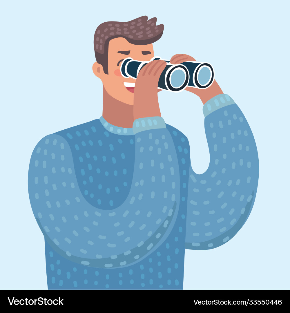 Man with binoculars flat cartoon Royalty Free Vector Image