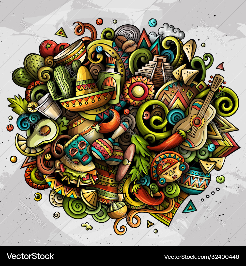 Mexico hand drawn cartoon doodles Royalty Free Vector Image
