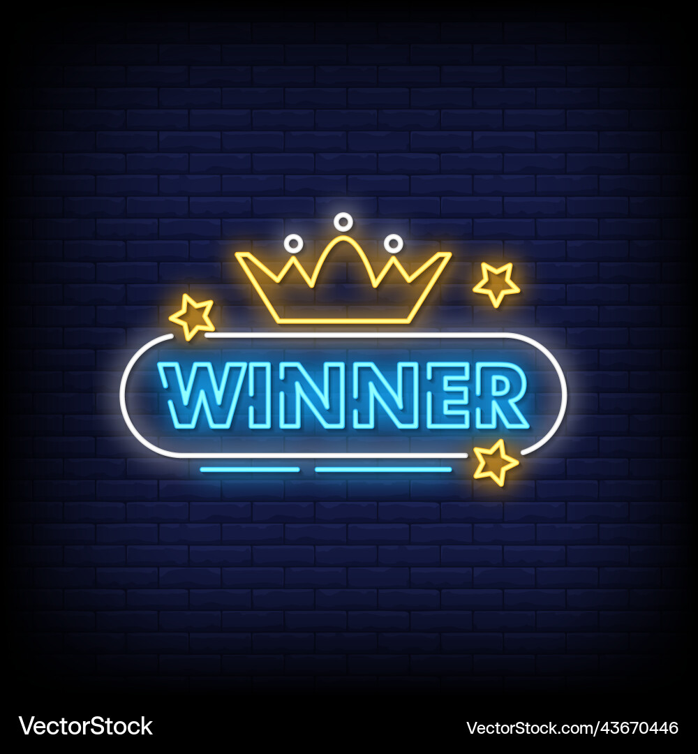 Neon Winner Sign with Brick Wall Royalty Free Vector Image