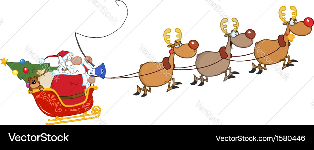 Santa riding sleigh cartoon Royalty Free Vector Image
