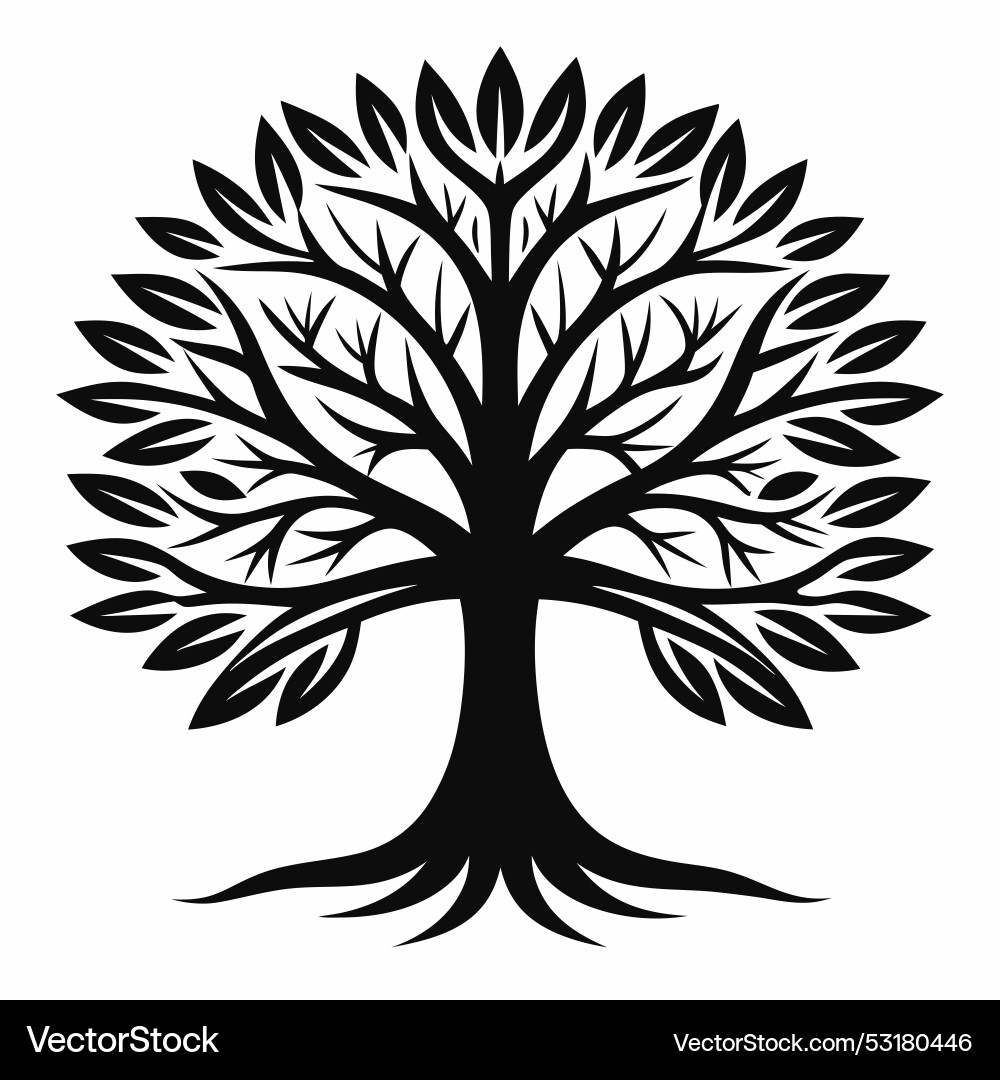Simple black and white tree line art logo Vector Image
