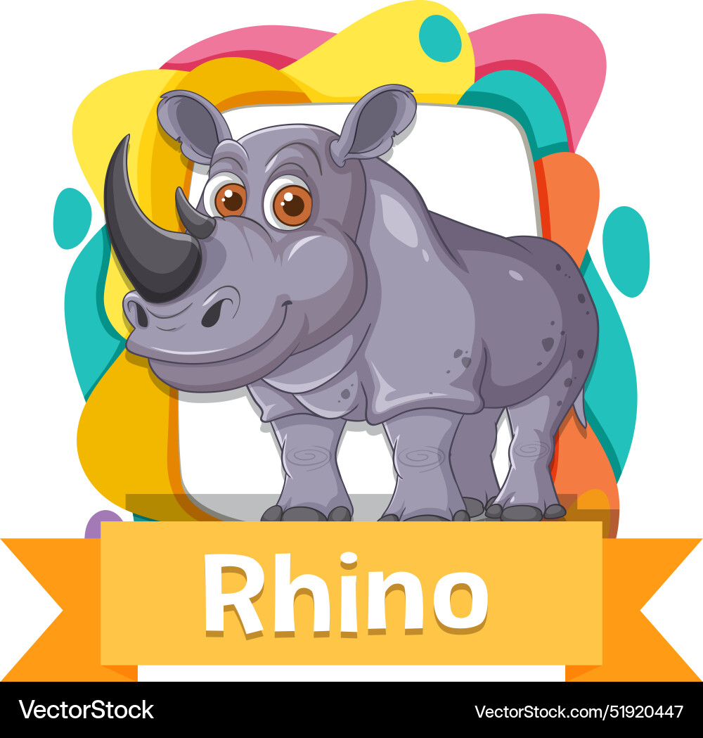 Cartoon rhino with colorful background frame Vector Image