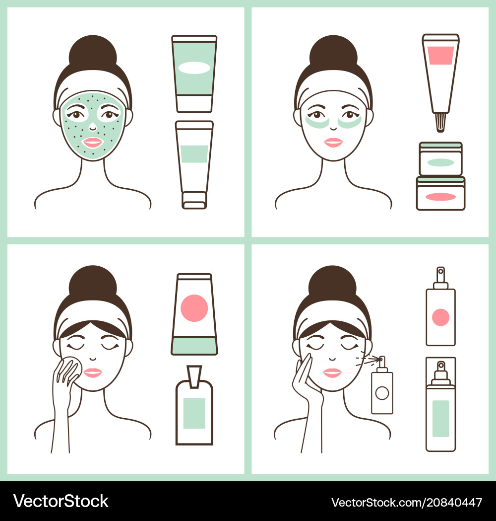 Girl applying creams posters Royalty Free Vector Image