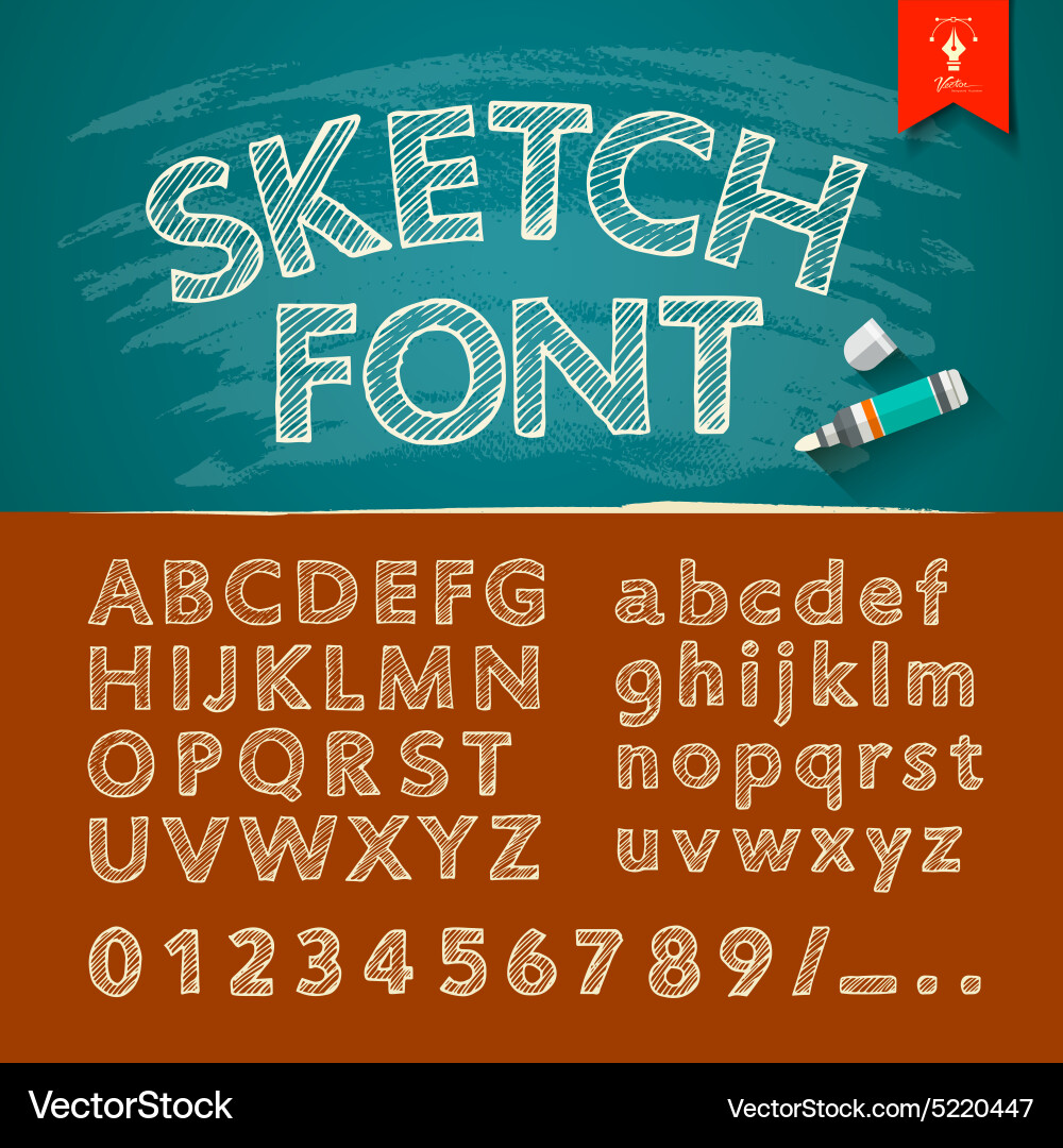 Hand drawn sketch alphabet and numbers Royalty Free Vector