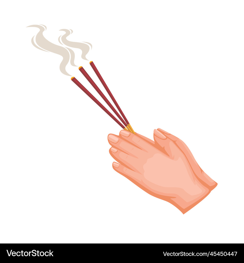 Hand holding incense stick buddhist praying symbol