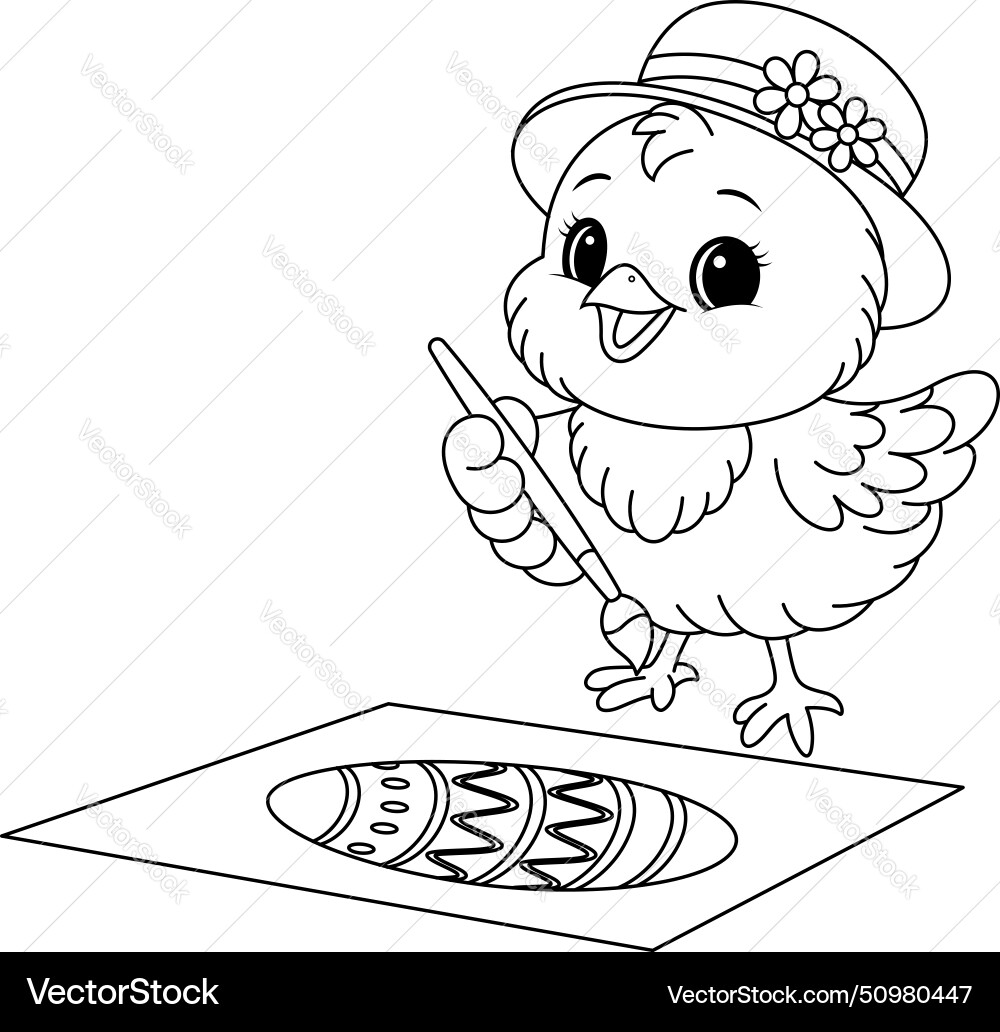 Happy little chick drawing easter egg coloring pag
